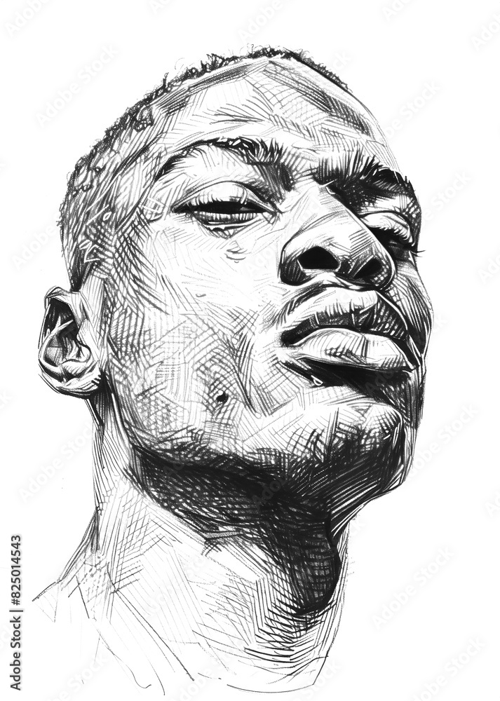 portrait of a handsome young black man. Doodle pencil drawing style ...