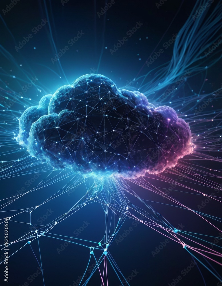 A vibrant digital representation of a neural network cloud with ...