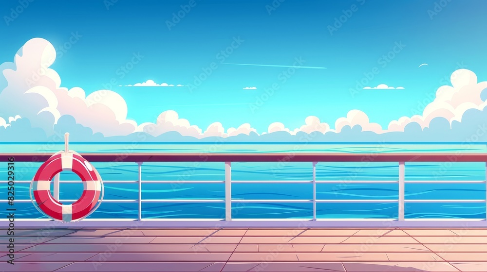 View of a cruise ship deck from the water. Horizontal seascape with ...