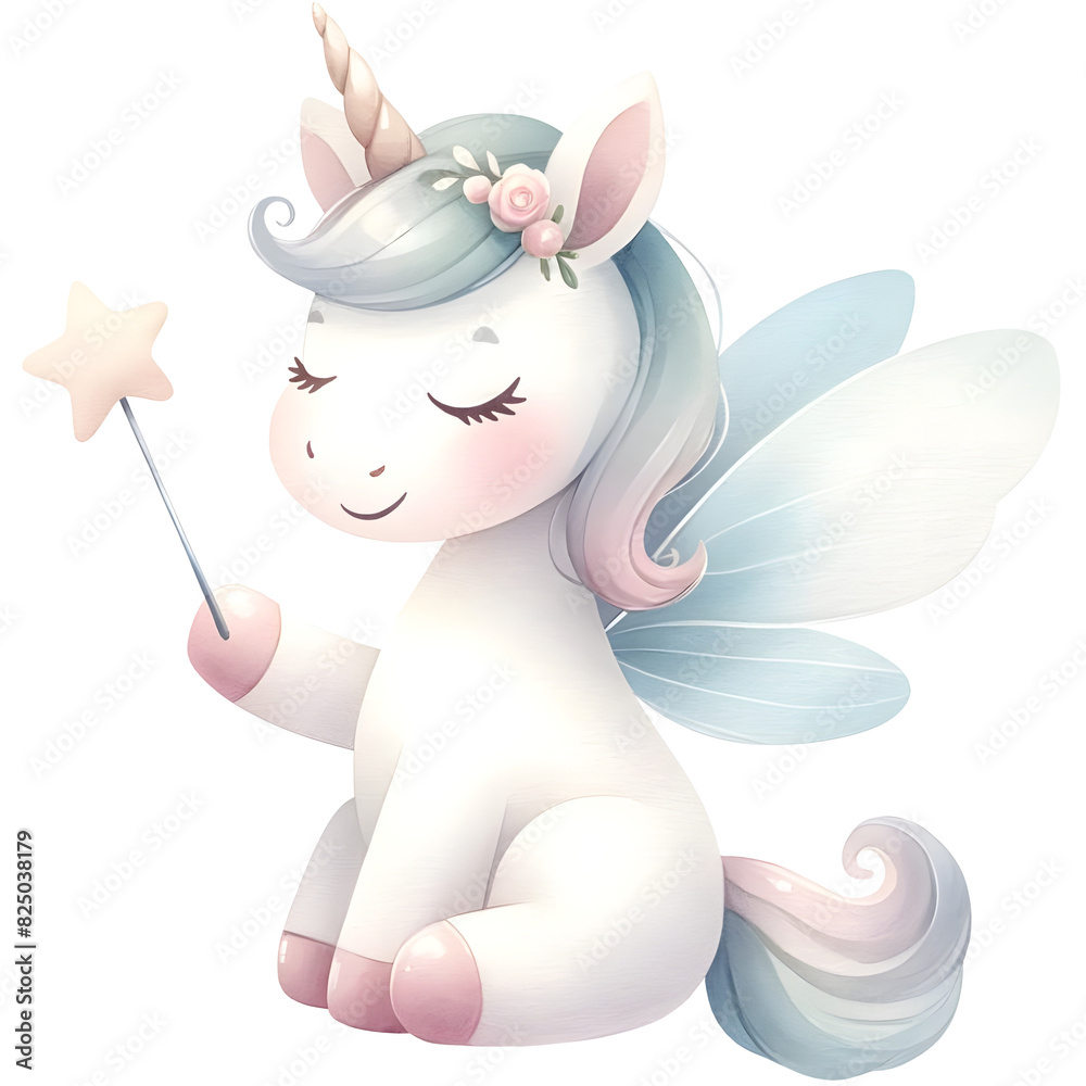 Watercolor unicorn clipart. Magical unicorn clip art in cartoon style ...