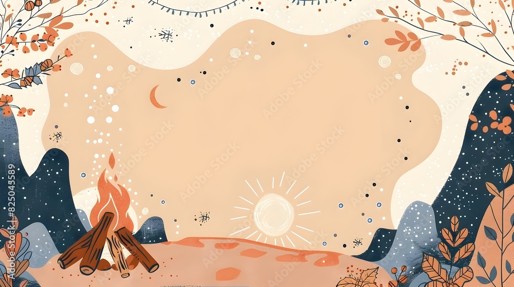 Cozy Campfire Doodle Border Design with Blank Copy Space for Holiday ...