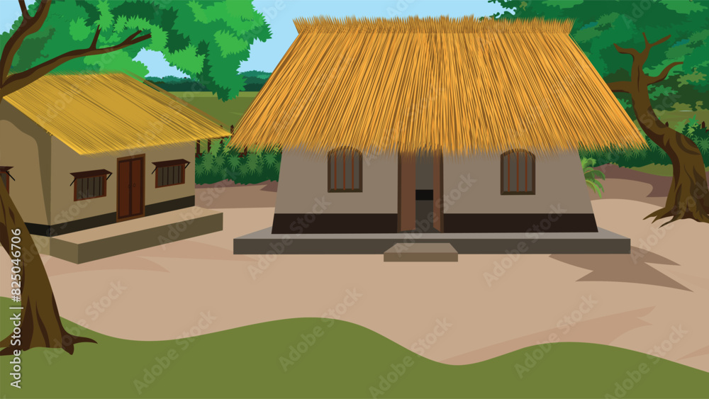 Indian village house background for cartoon animation landscape with ...
