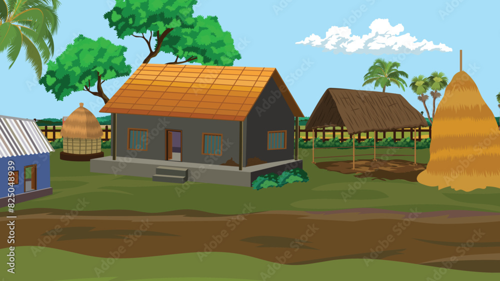 Indian village house background for cartoon animation landscape with ...