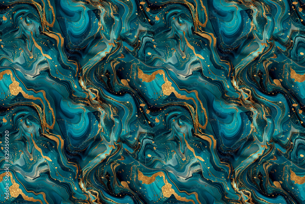 Elegant turquoise and gold marbled pattern, seamless and luxurious ...