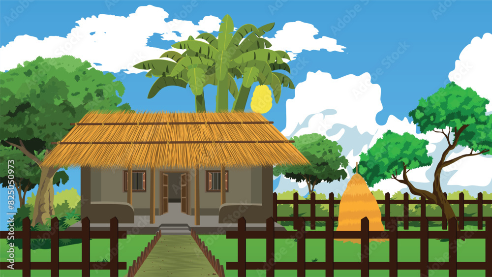 Indian village house background for cartoon animation landscape with ...