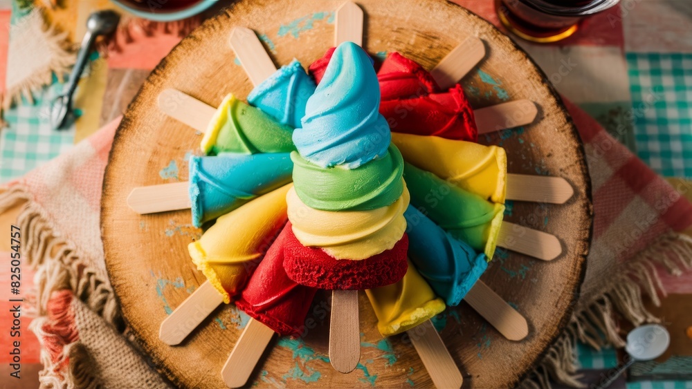 Colorful popsicles . Each popsicle has a unique design, with vibrant ...