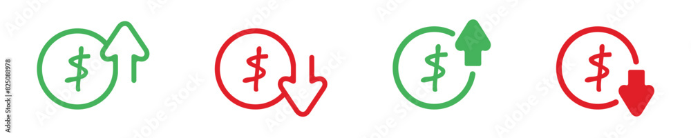 Simple symbols money increase are depicted with arrow icon. Set ...