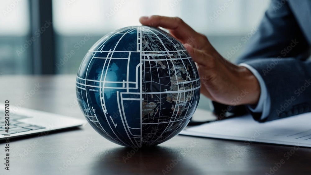 A global business globe with a network connected to digital marketing ...