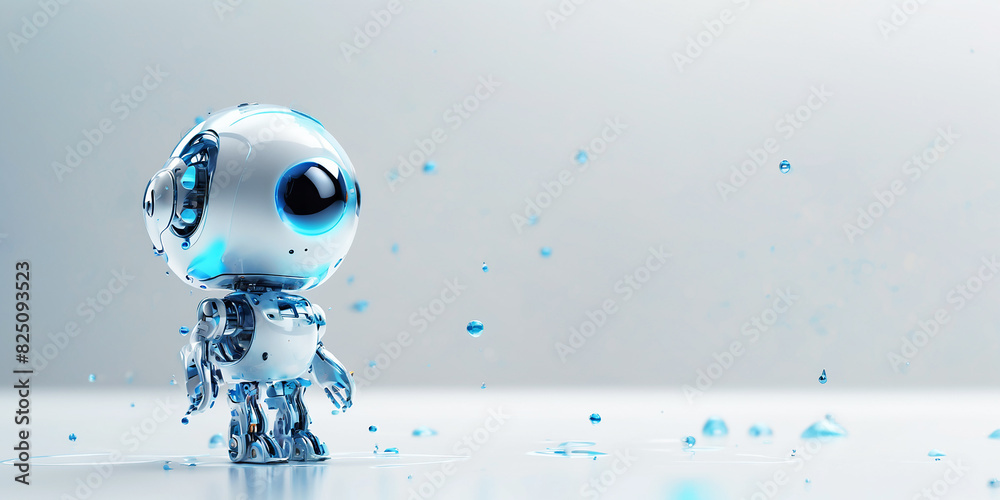 3D ai robot and water drops with light background Stock Illustration ...