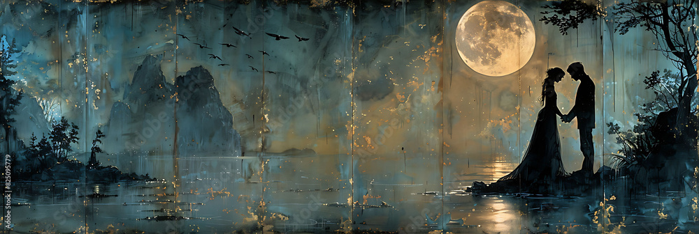 hauntingly beautiful printable mural depicting the tragic love story of ...