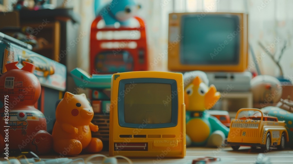 Vintage Toys Collection in Nostalgic Room with Retro Television and ...