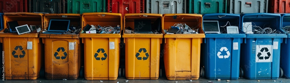 A collection point for electronic waste, with bins filled with old ...