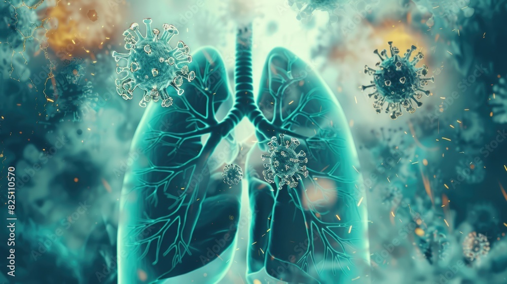 Respiratory system invaded by flu viruses, spreading illness selective ...