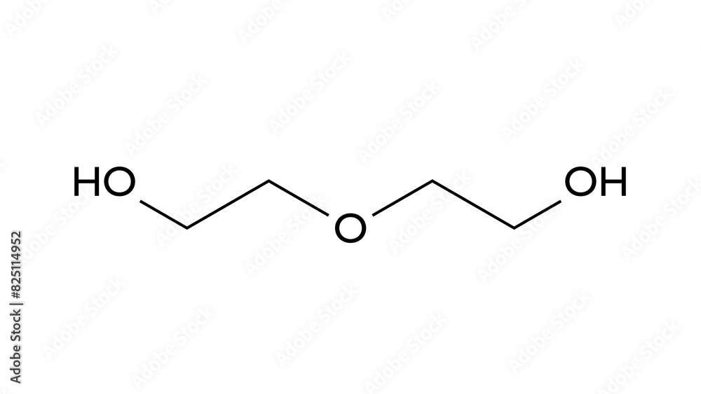 diethylene glycol molecule, structural chemical formula, ball-and-stick ...