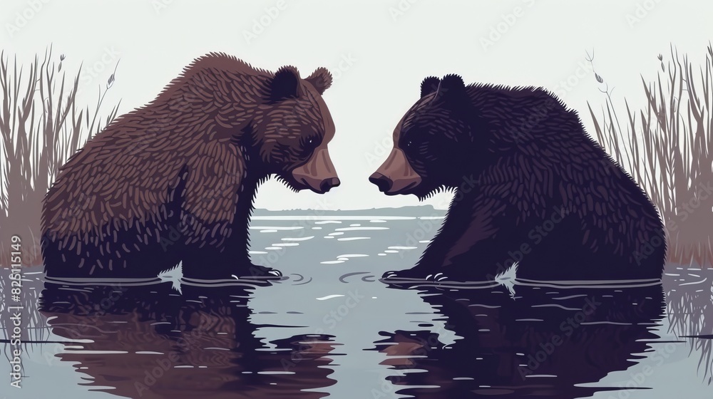 Bears flat design top view wildlife in nature theme animation ...