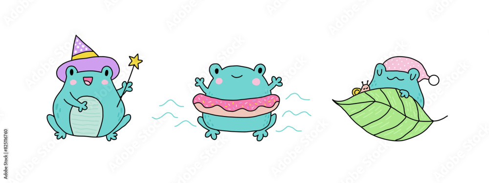 Cute cartoon frogs. Kawaii froggie pack. Baby animals bundle for ...