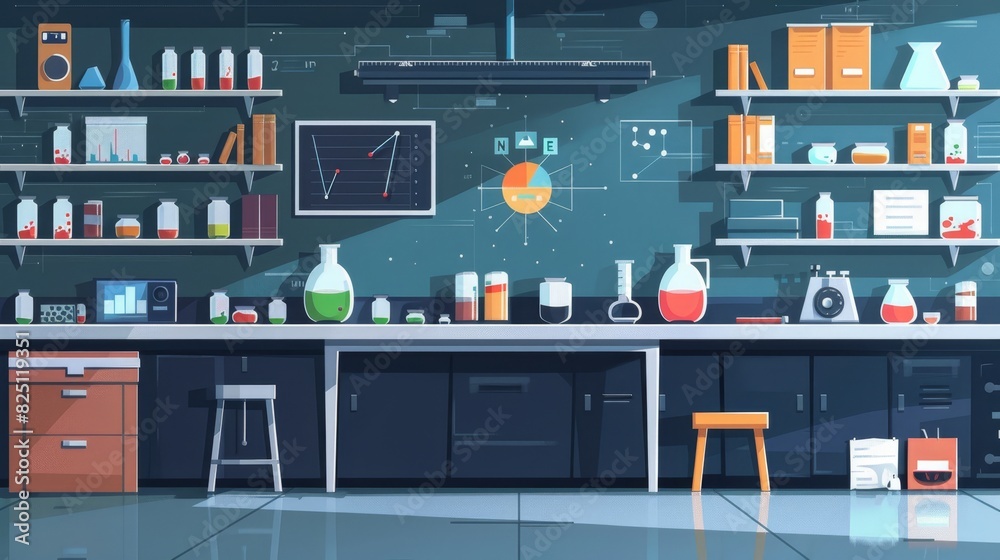 Carbon flat design side view science lab theme cartoon drawing Tetradic ...