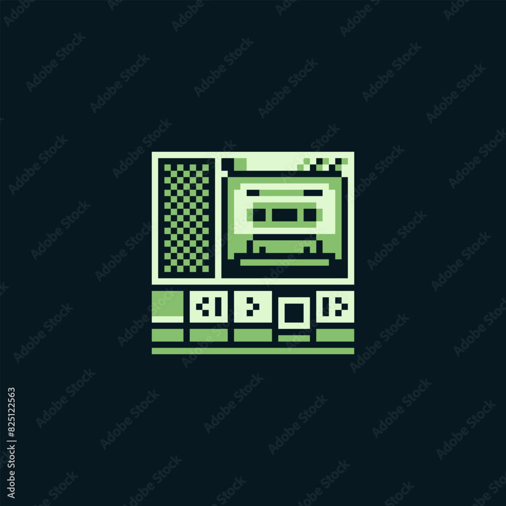 Retro player audio devices with buttons, pixel art icon, design for ...