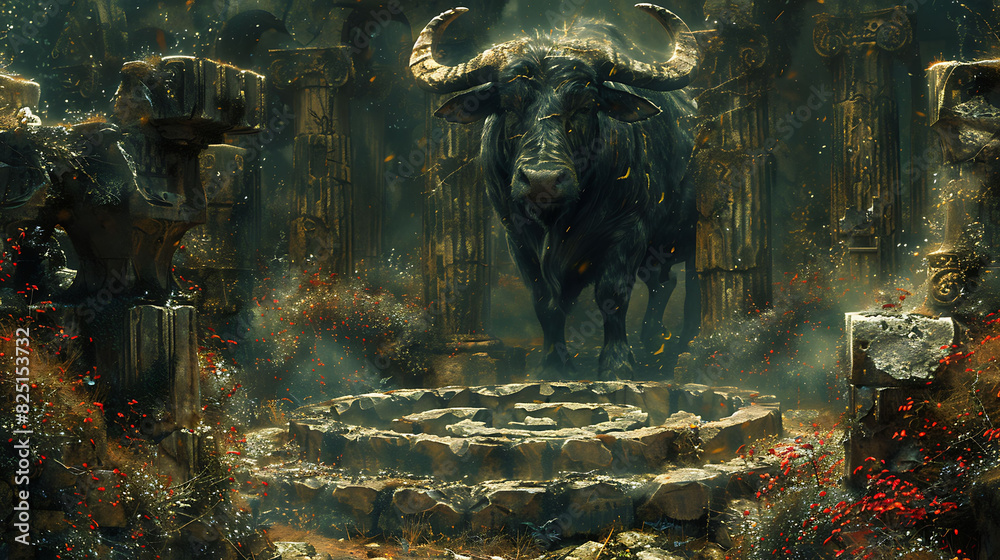 epic printable mural of legendary minotaur guarding entrance ...