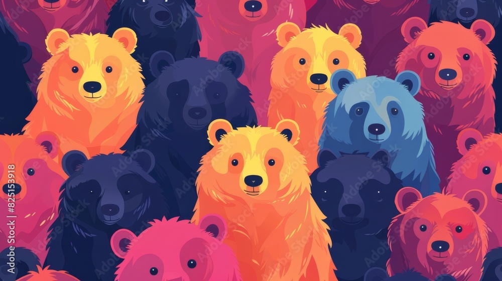 Bears flat design top view wildlife in nature theme animation ...