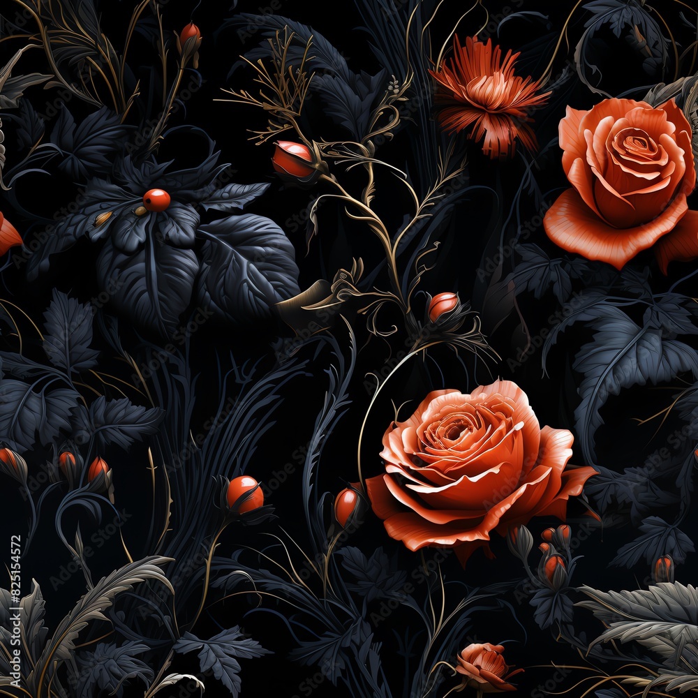 Gothic Floral Pattern: A seamless pattern with dark, moody flowers and ...