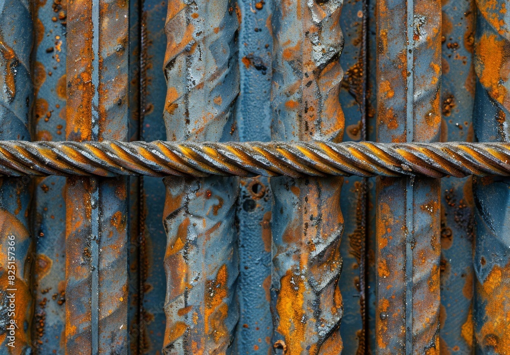Close-up texture of deformed steel bars used in reinforced concrete ...