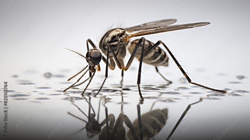Detailed macro portrait of mosquito insect on plain white background ...