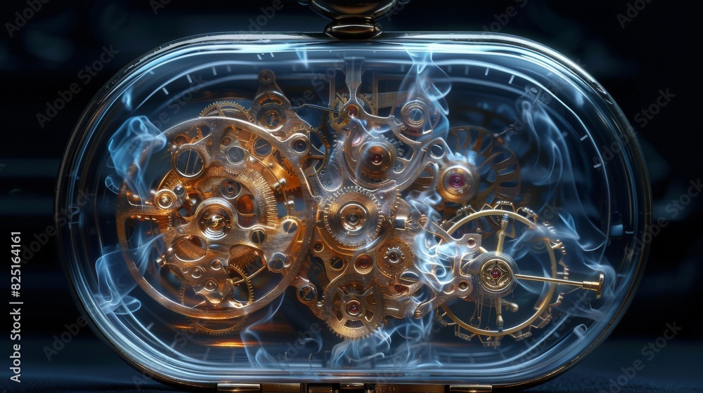 X-ray scan of a vintage pocket watch, revealing the intricate gears and ...