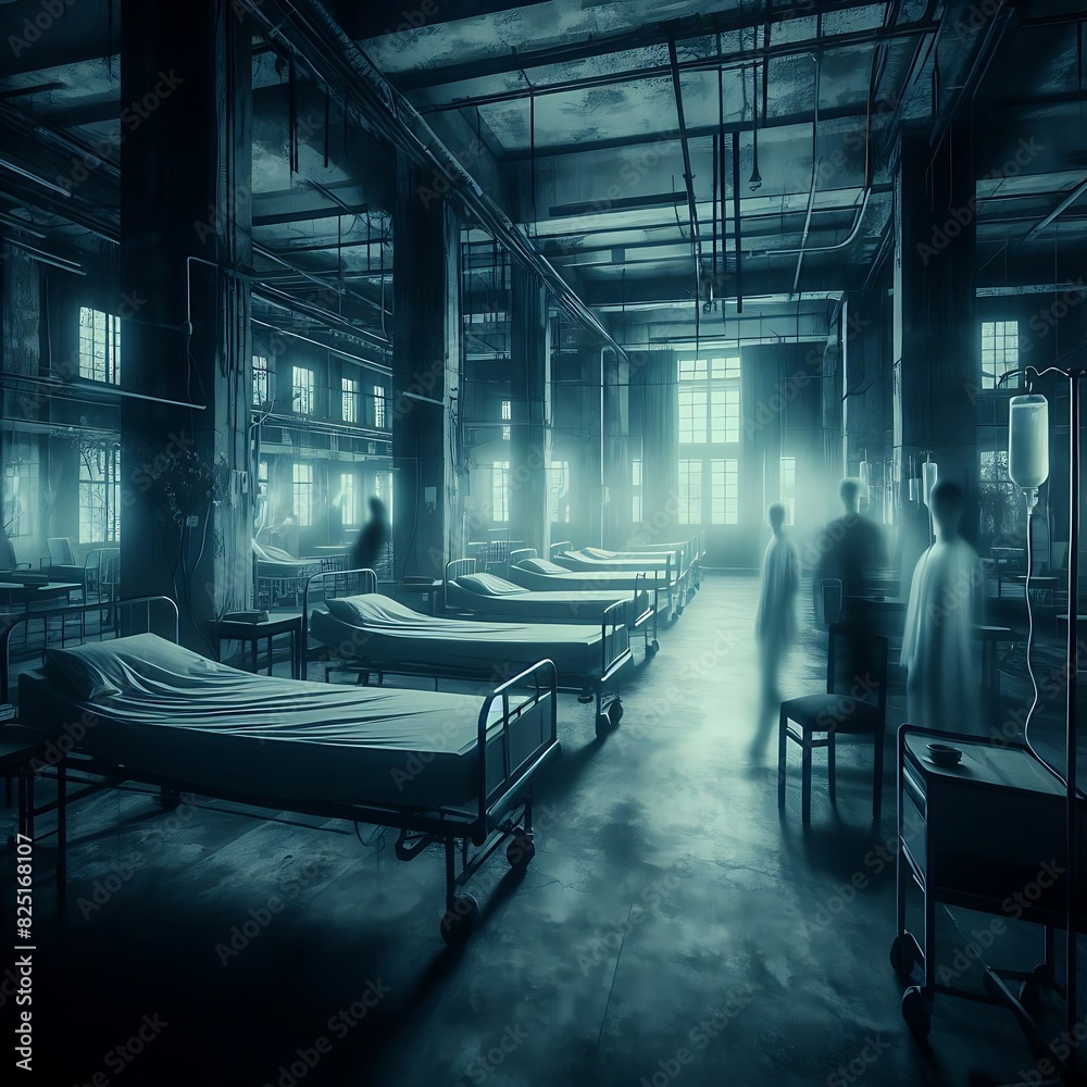Abandoned hospital with ghost in a room illustration image generative ...