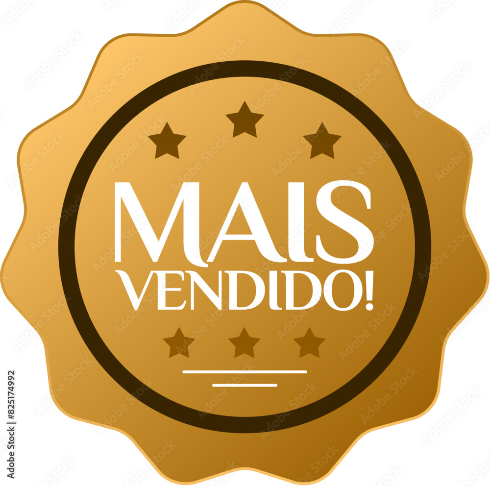 Vetor de Arquivo SVG escrito "MAIS VENDIDO". Selo para utilizar em catálogos, posts de social ...