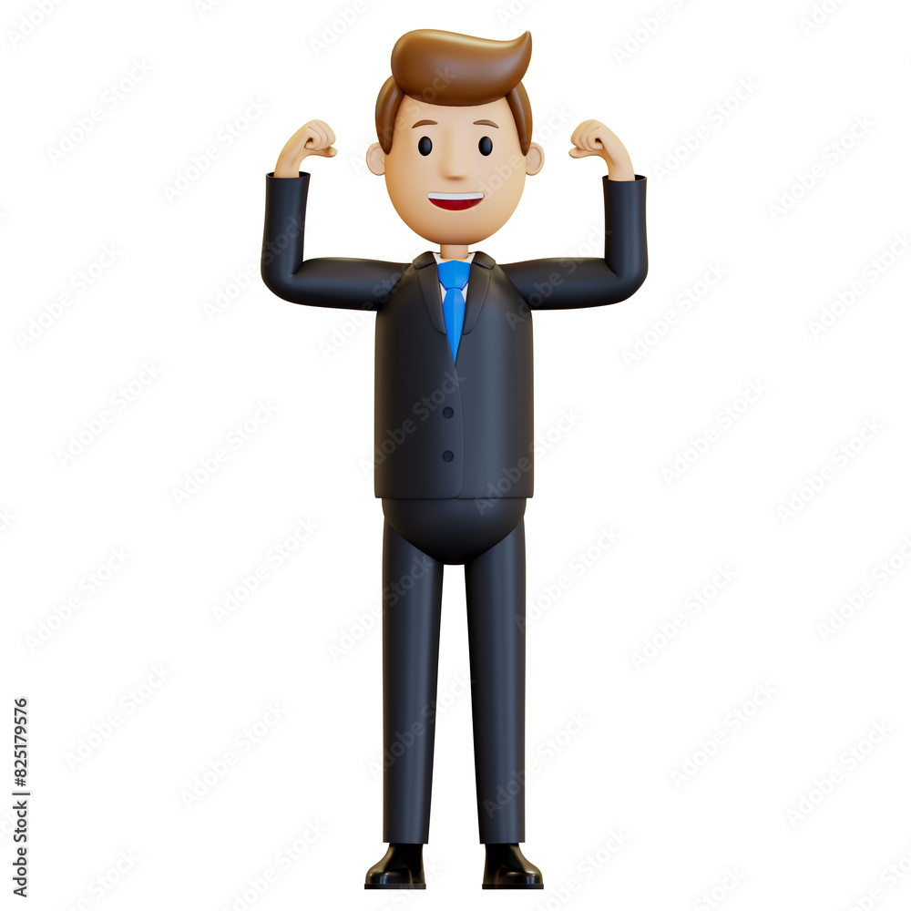 3d man. A strong office worker shows off his muscles and is confident ...