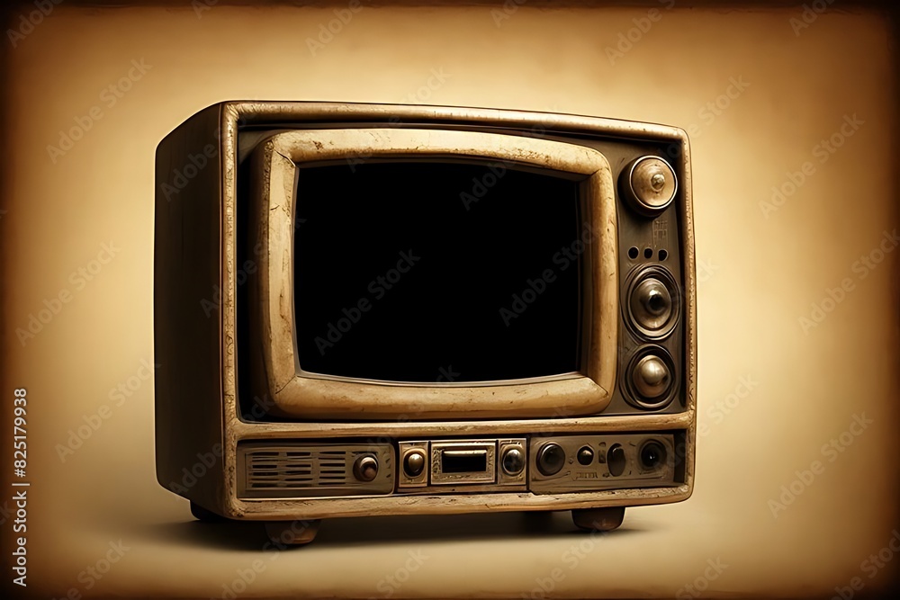 Vintage television on antique dresser, blank screen, retro technology ...