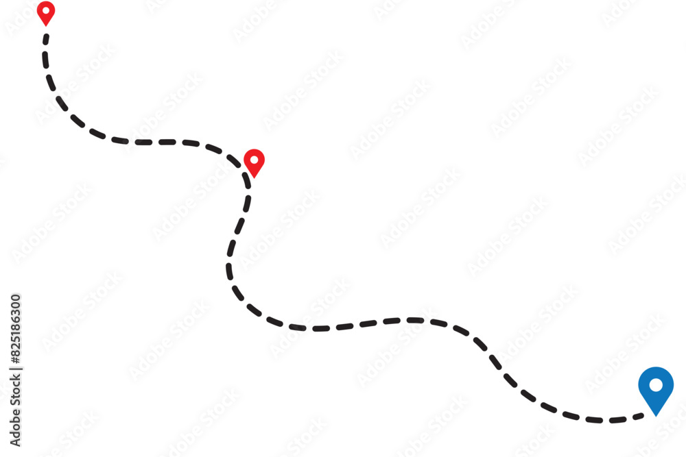 Route icon - two points with dotted path and location pin. Route ...