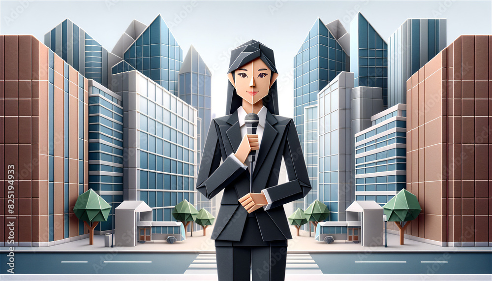 Origami News Reporter in Cityscape – Artistic Paper Craft Figure of ...