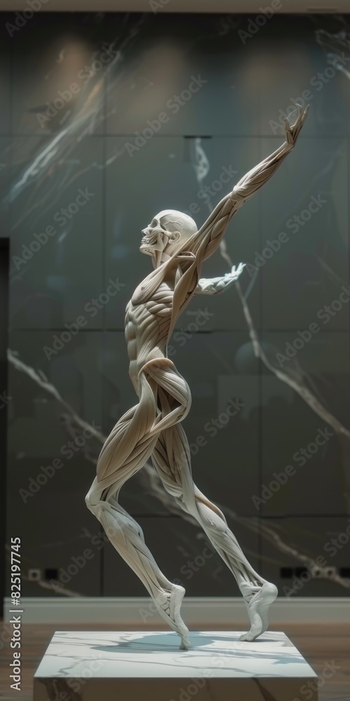 A highly detailed anatomical sculpture of a human figure in a dynamic ...