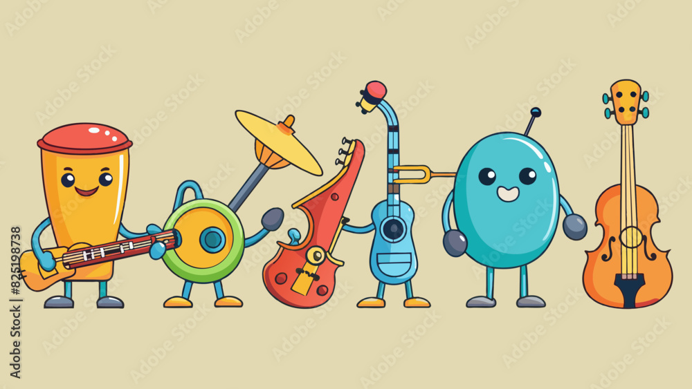 A grouping of five musical instruments each one producing a different ...