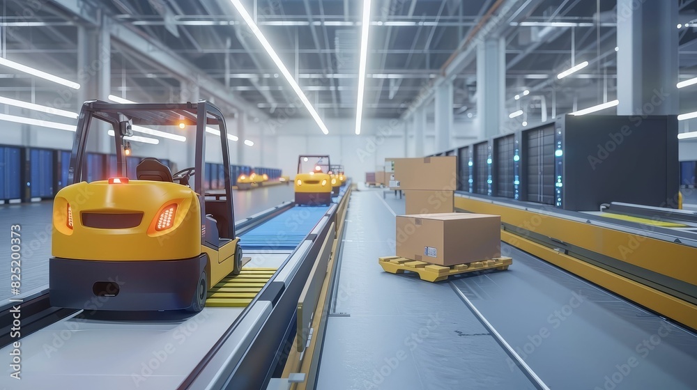 Autonomous forklifts loading and unloading packages onto smart conveyor ...
