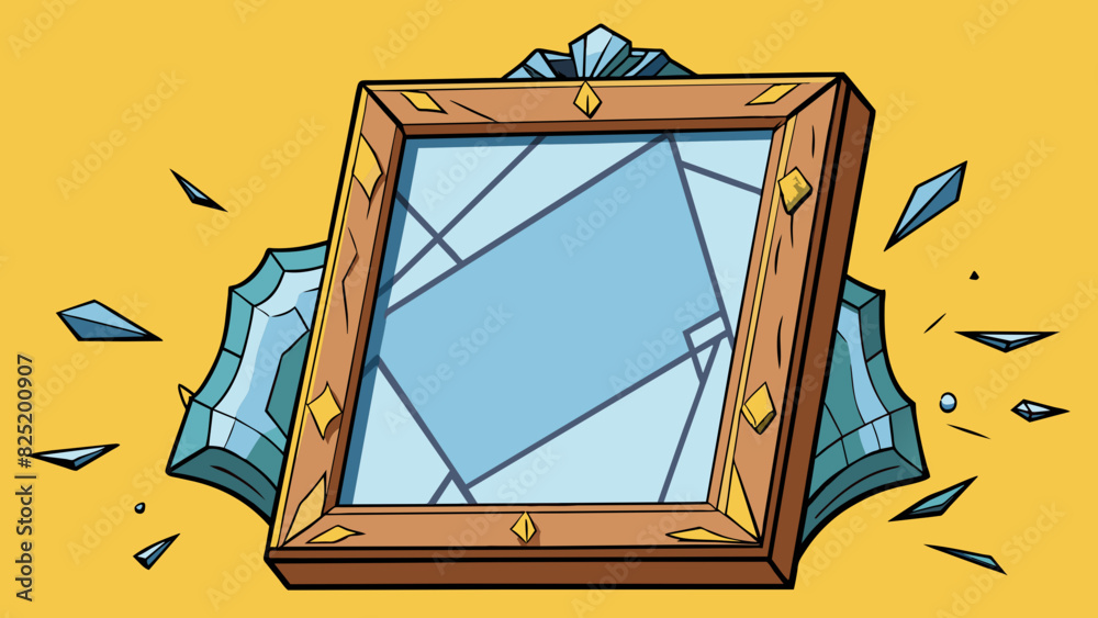 An empty picture frame its glass shattered and its contents missing ...