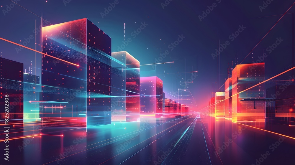 A digital illustration of a leased line internet connection between two ...