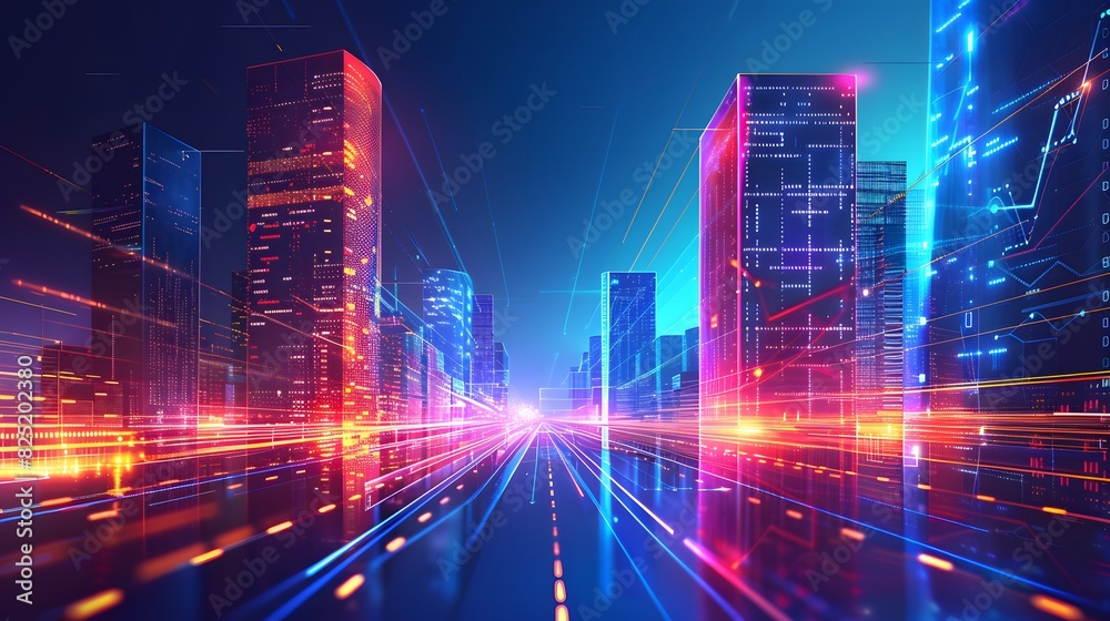 A digital illustration of a leased line internet connection between two ...