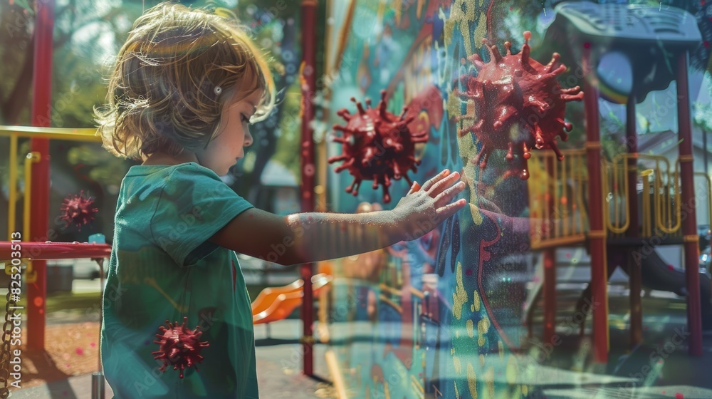 Child Touching Germ-Infested Playground Equipment with Germs ...