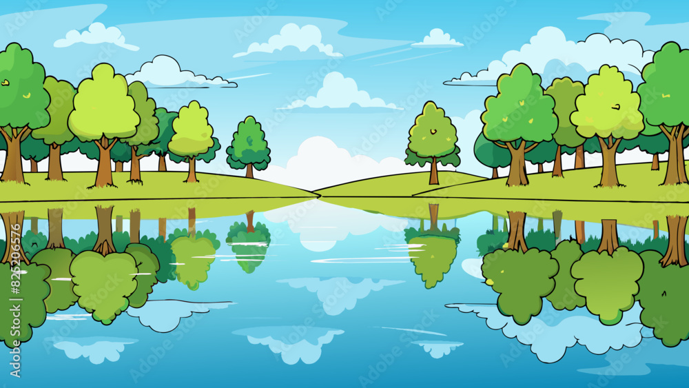 Calm and reflective A still glassy surface that mirrors the surrounding ...
