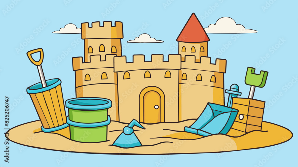 Create a sandcastle Using buckets and shovels pile and sculpt wet sand ...