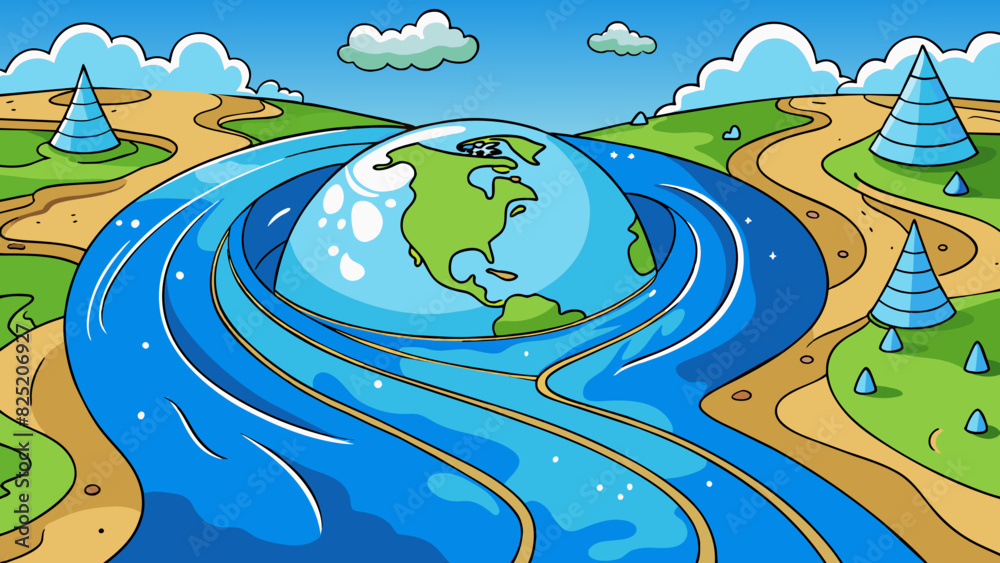 Flowing and powerful A rushing blue current that carves through the ...