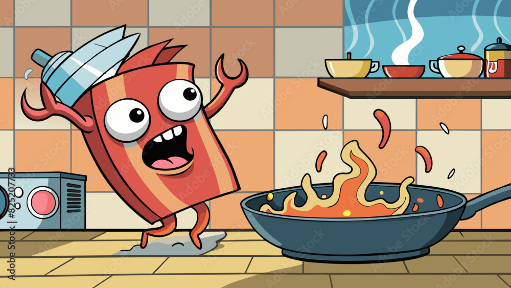 In the kitchen you hear the sizzling of bacon in a hot pan. The aroma ...