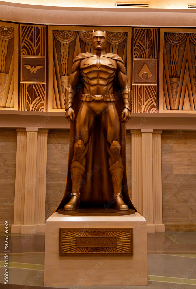 Abu Dhabi, UAE - April 24, 2024: Detailed statue of Batman, a fictional ...