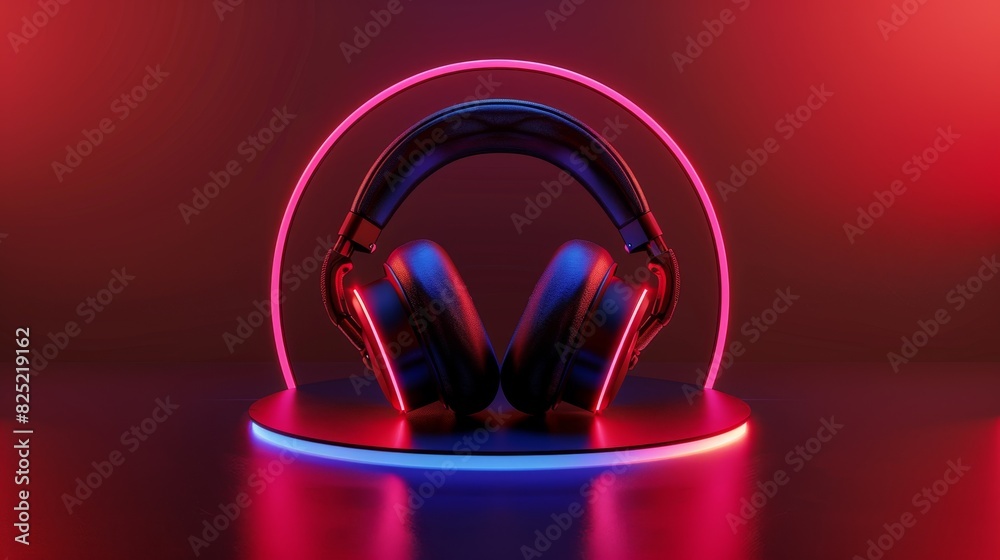 Futuristic headphones with vibrant neon lighting showcase modern ...