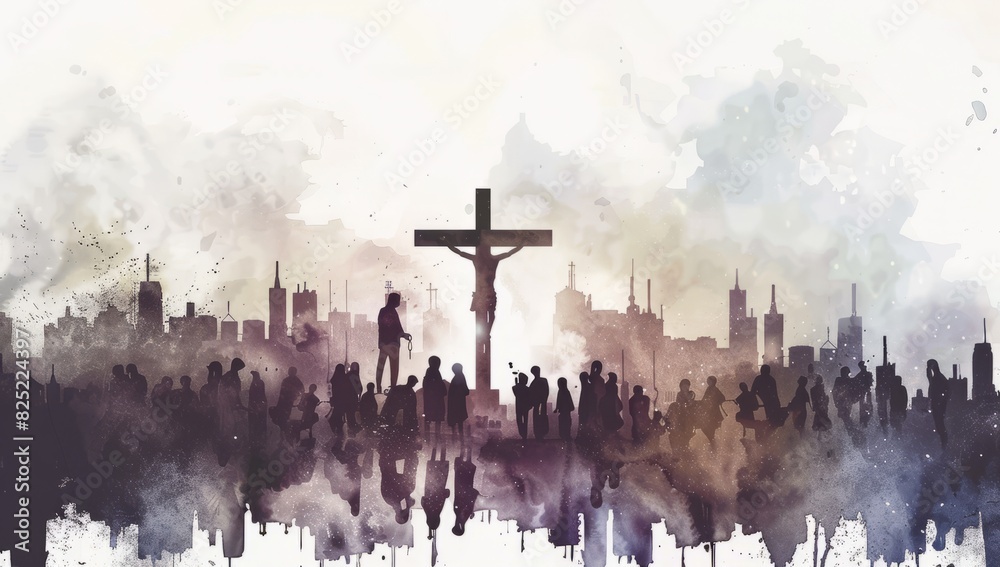 Jesus dies on the Cross.The Crucifixion and Death of Jesus.Digital watercolor painting. Stock ...