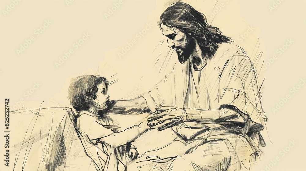 Jesus Healing a Sick Child, Demonstrating His Compassion and Power ...