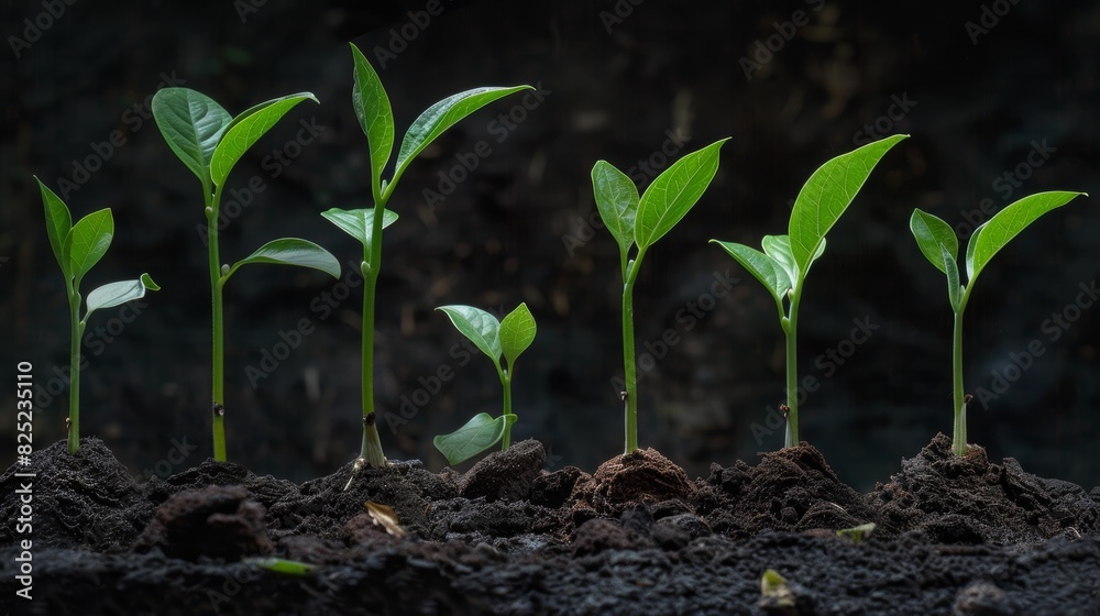A time-lapse image series showing a plant's growth from a seedling to a ...